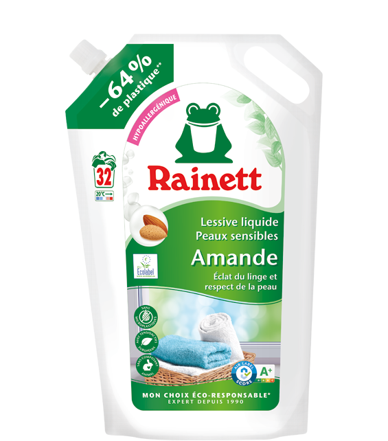 Rainett Lessive liquide Peaux sensibles Amande recharge 1,6L | rainett.fr